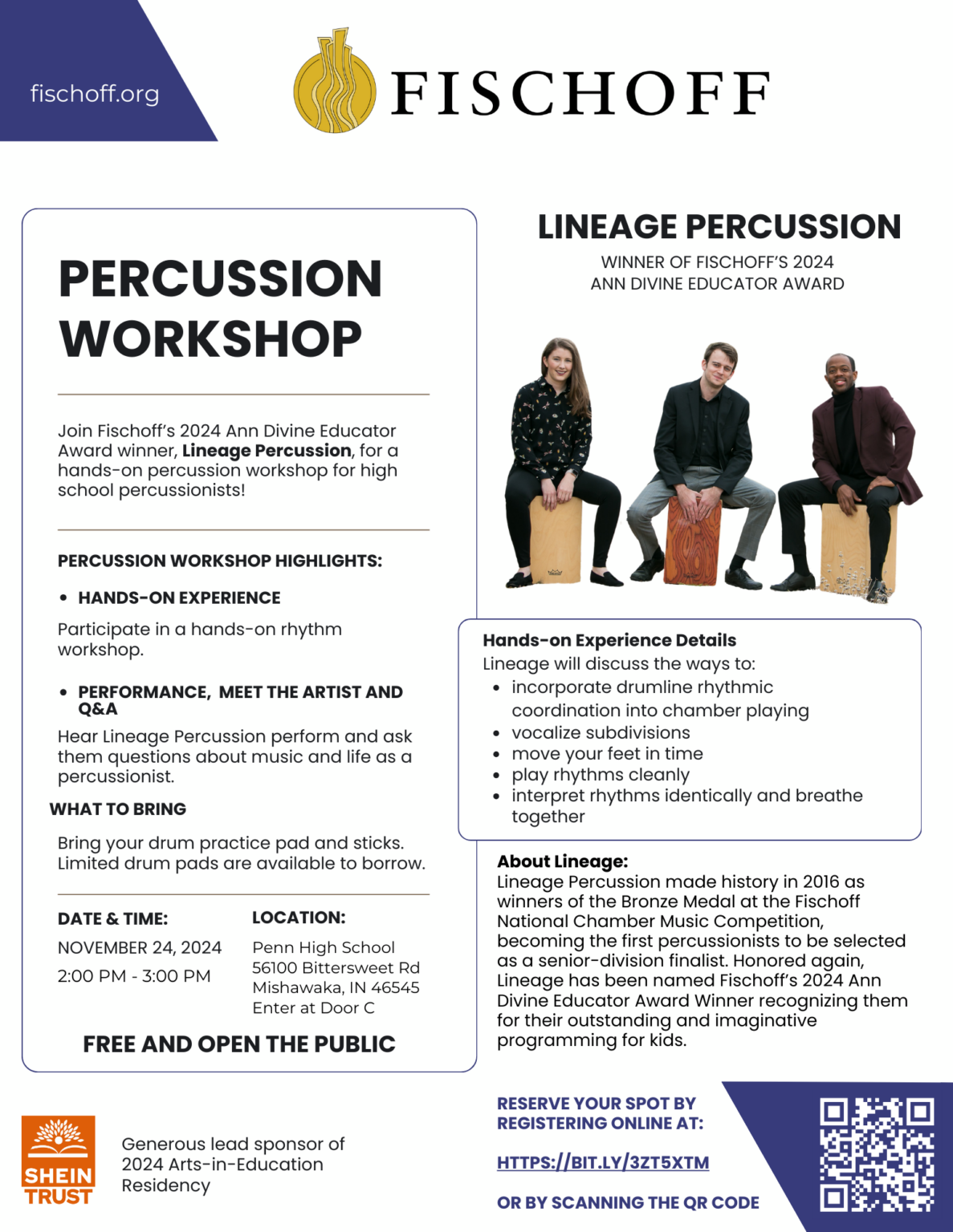 Percussion Workshop with Lineage Percussion - Fischoff National Chamber ...